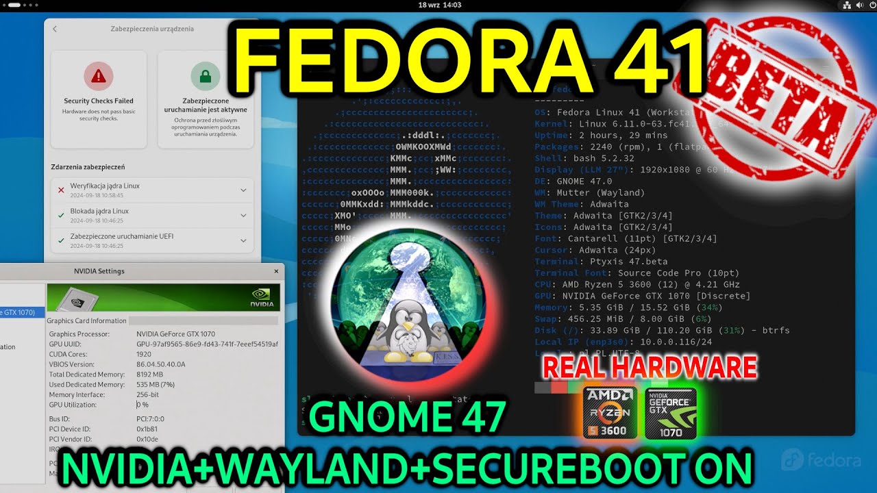 Premiera Linux FEDORA 41 Workstation BETA - Gnome 47, Nvidia + Wayland ...