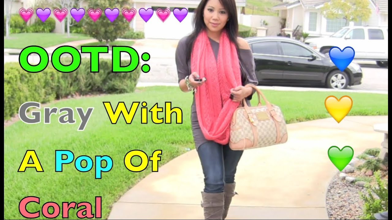 OOTD #4: Gray With A Pop Of Coral♥ - YouTube