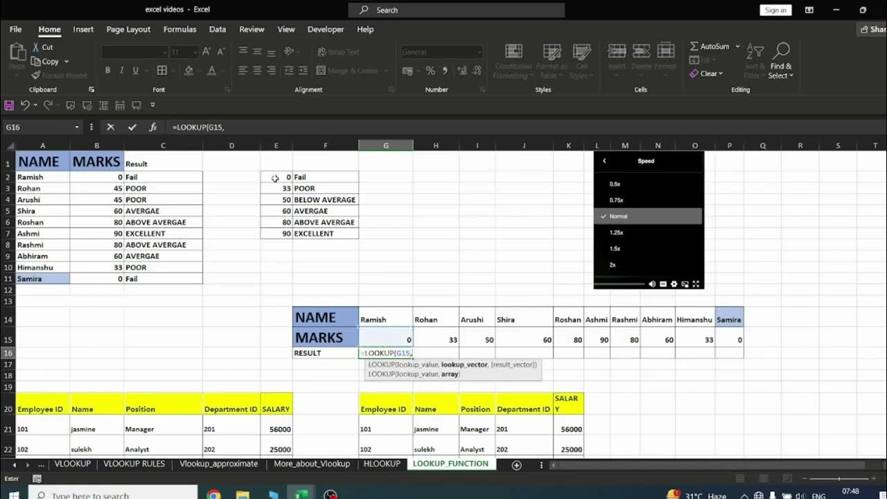 Ms Excel Lookup Function Ms Excel Tutorials For Beginners Bsss Learning Youtube