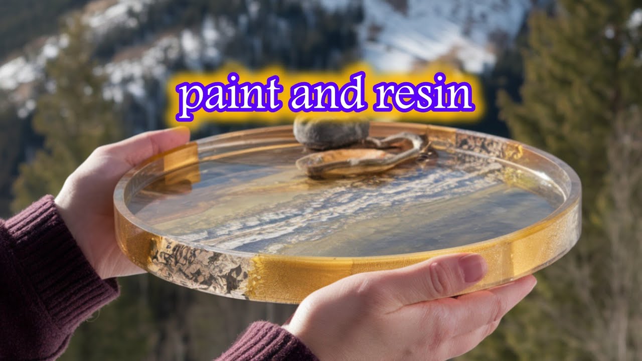 Transforming paint and resin into a beautiful circular tray - YouTube