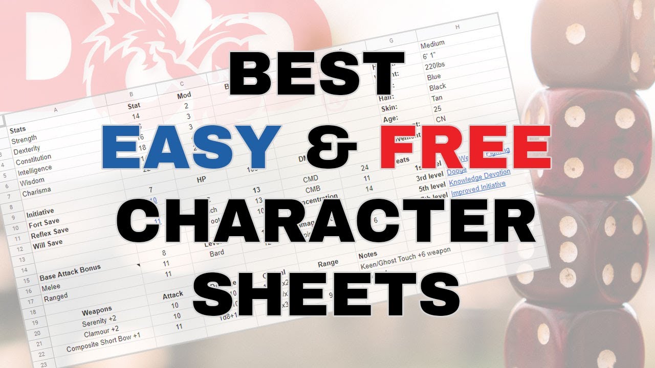 Easy & Free Character Sheets for D&D, Pathfinder, D20 or any RPG System ...
