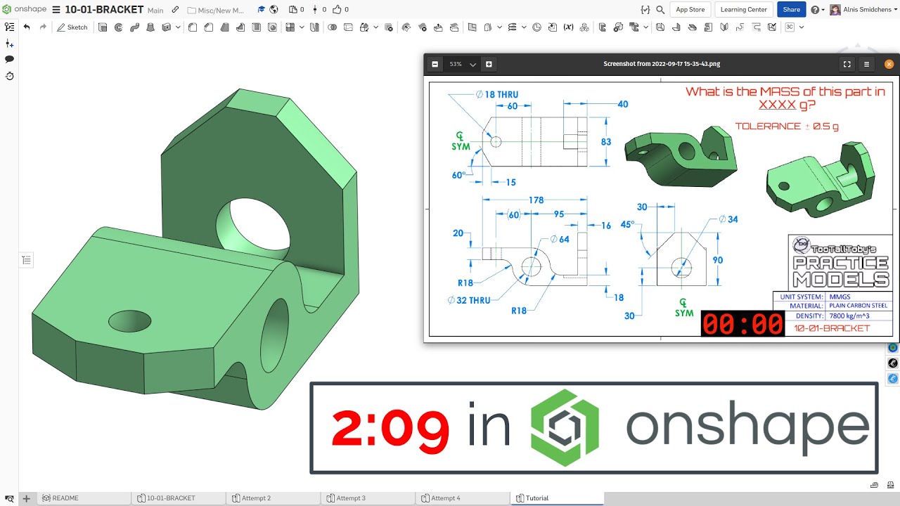 10-01-BRACKET Onshape CAD Tutorial (very fast, 2 min 9 secs) - YouTube