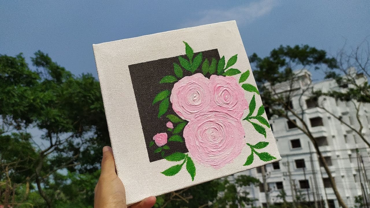 Rose acrylic painting on canvas | painting tutorial | how to paint ...