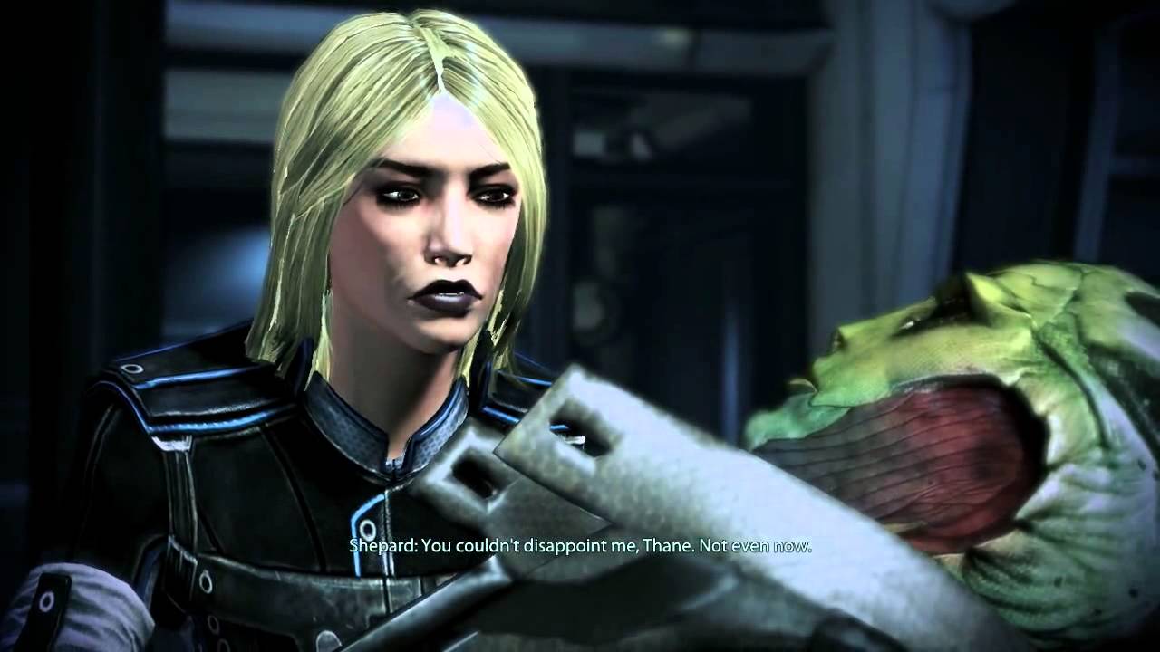 Mass Effect 3 - Platinum blonde female Shepard - Thane dies :( - YouTube