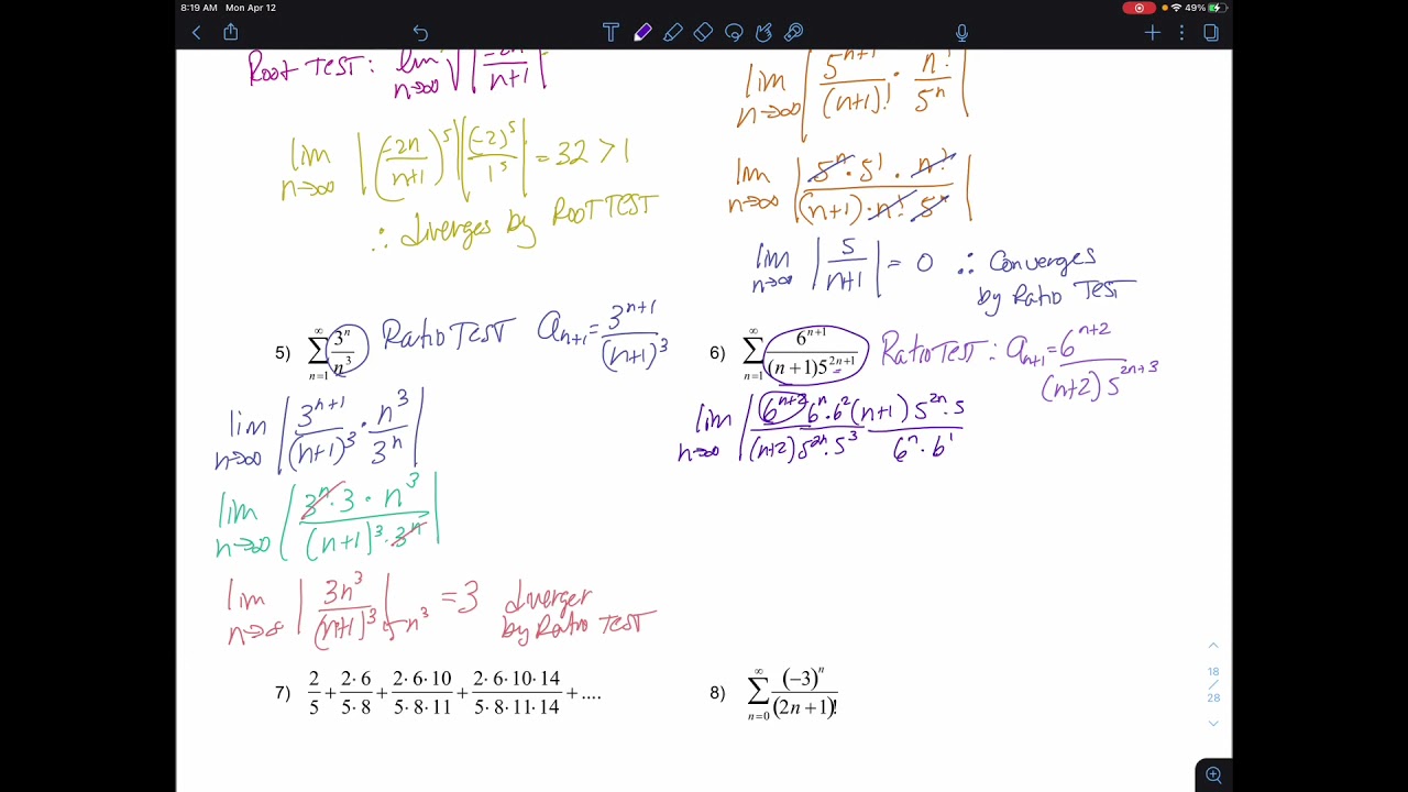 Calculus II Section 5.6 The Ratio and Root Test - YouTube
