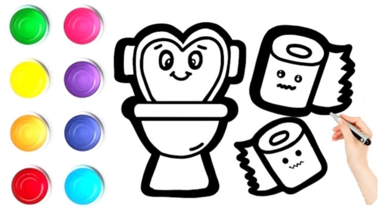 How to draw Toilet and Toilet paper drawing, painting and Coloring for ...