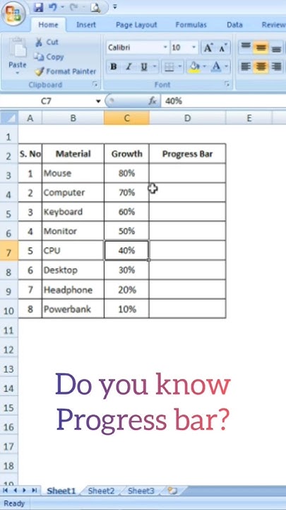 Create Progress Bar in excel #shorts - YouTube