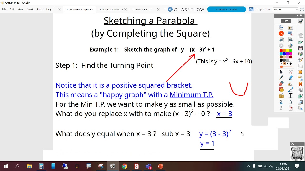Completed Square Form Graphs (1 of 2) - positive x squared graphs - YouTube