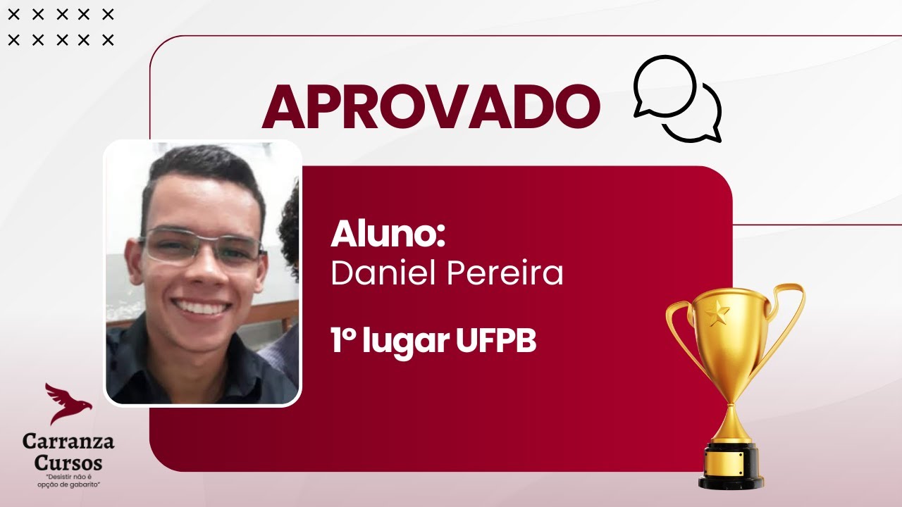 Aprovado em 1º Lugar UFPB - Estudando com ADMFLIX - Aluno: Daniel Pereira - YouTube
