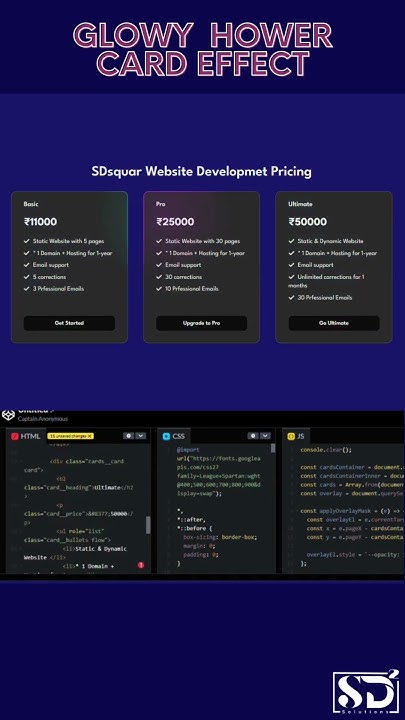 Glowy Hover Effect on Card | HTML ,CSS & JS| SDSQUAR Solutions #animation #webdesign #website ...