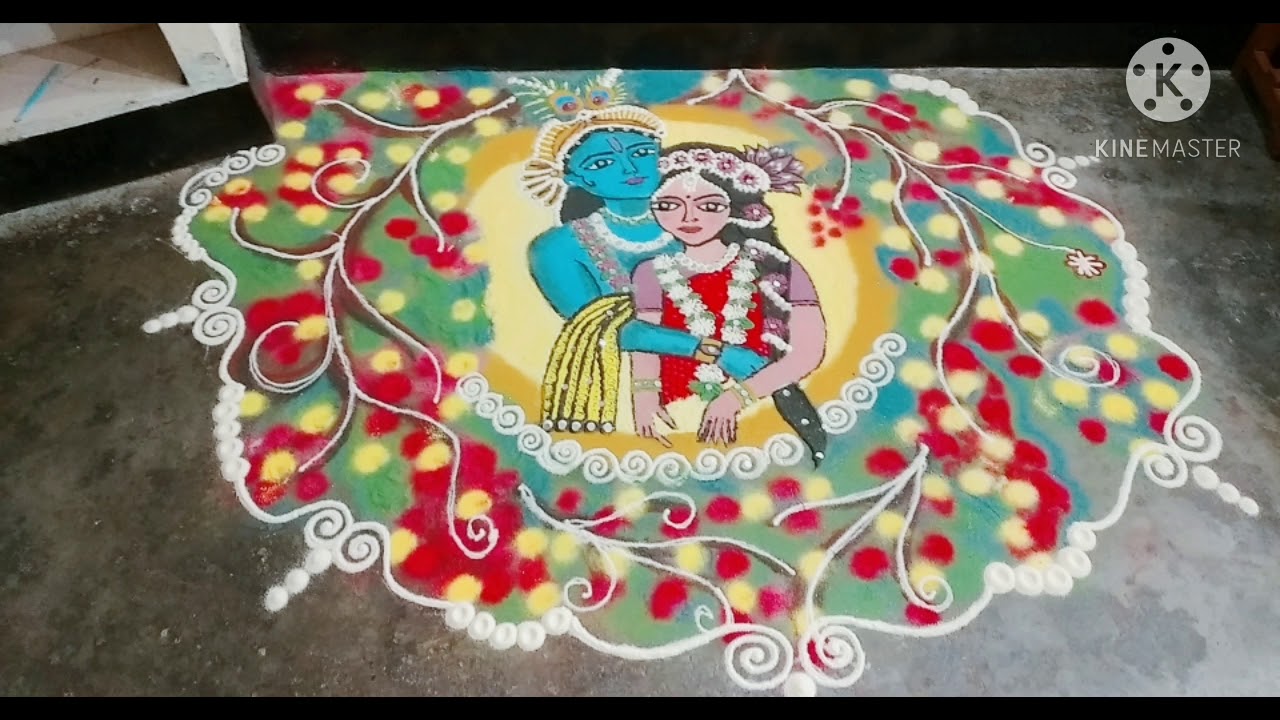Radha Krishna rangoli..step by step . - YouTube