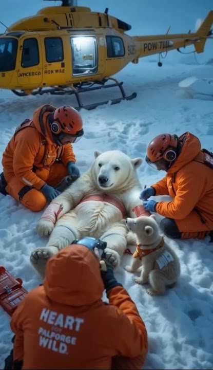 Rescue with compassion: Volunteers save an injured polar bear mother and cub from an avalanche ...