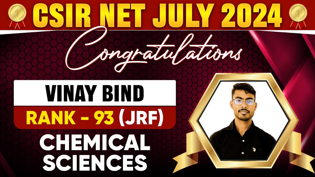 CSIR NET June 2024 Topper 🥳🥳| Congratulations Vinay Bind: Rank AIR 93 (JRF), Chemical Sciences ...
