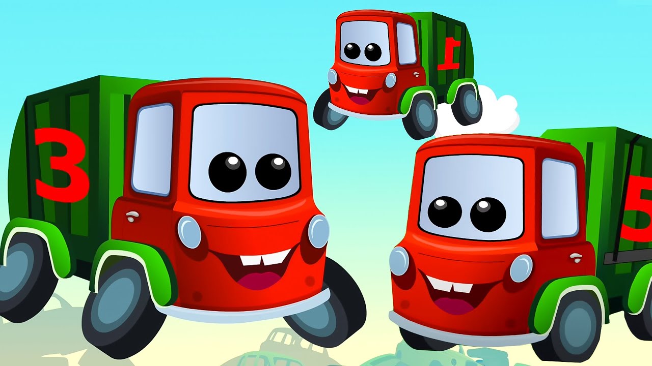 Five Little Garbage Trucks + Vehicle Cartoon for Kids - YouTube