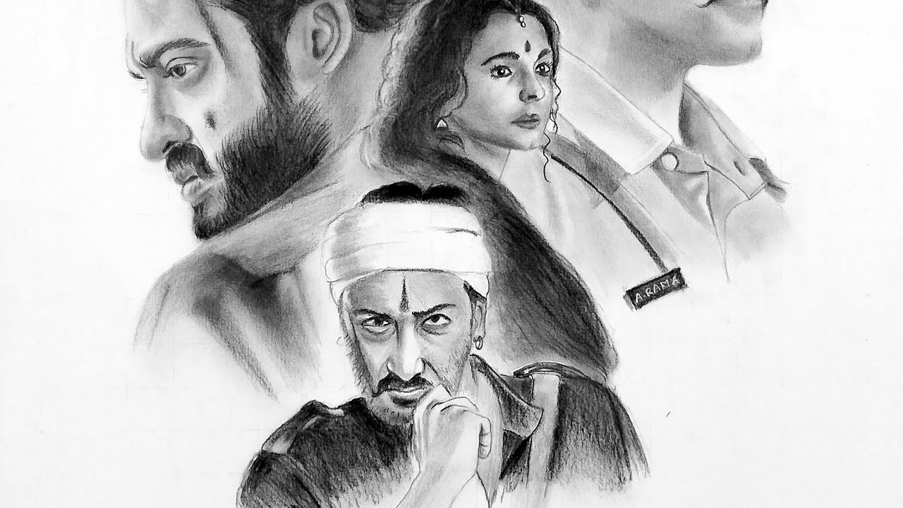 RRR sketch part 3 | Alia bhatt & Ajay devgan Sketch | RRR movie sketch ...