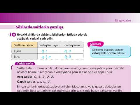 Azərbaycan dili 5-ci sinif | Sözlərdə saitlərin yazılışı | Səhifə 9 | Dərs 2  @Ferid_Ibrahimli