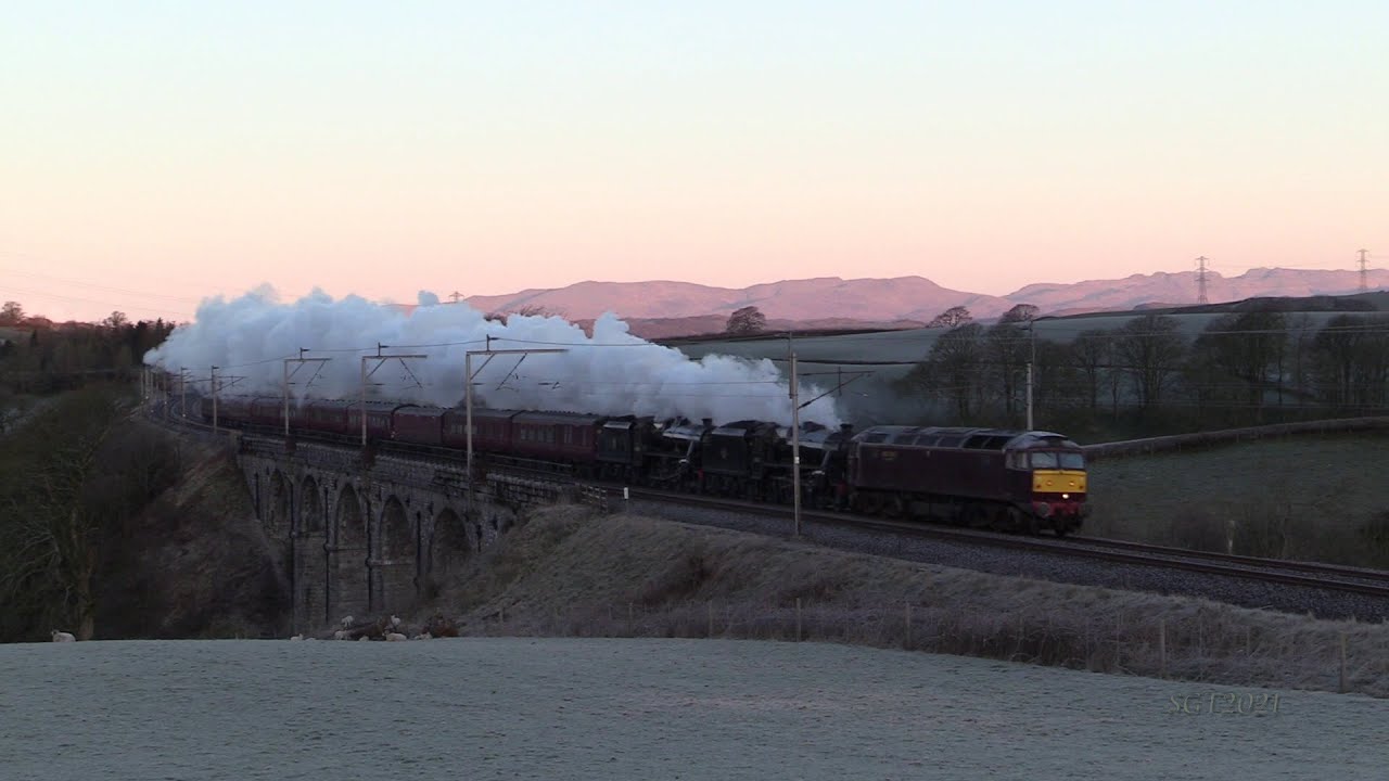 LMS 45212 & 45407 at a Frosty Docker Viaduct 12/4/21. - YouTube