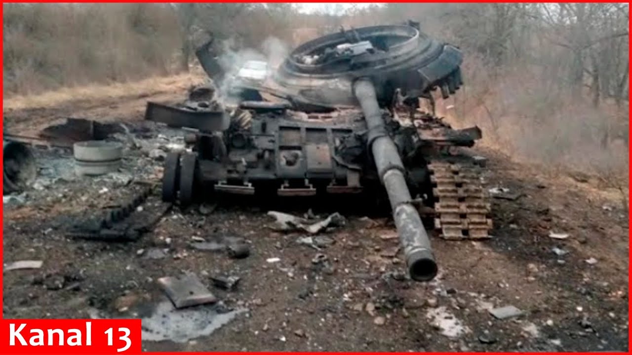 Russian T-80 tank worth $3 million is destroyed by a cheap drone - YouTube