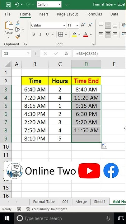 Add Hours To Time in Excel | Add Hours In Excel | Excel Function | Online Two - YouTube