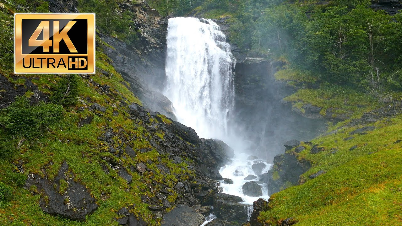 Soothing Relaxing Waterfall Sounds, Brightness dims after 1 hour - YouTube