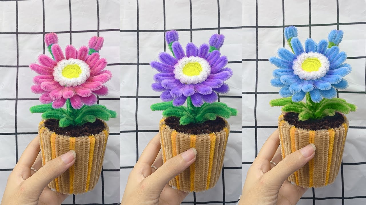 How to Make Beautiful Daisy Flower Pot with Pipe Cleaner - Pipe Cleaner ...