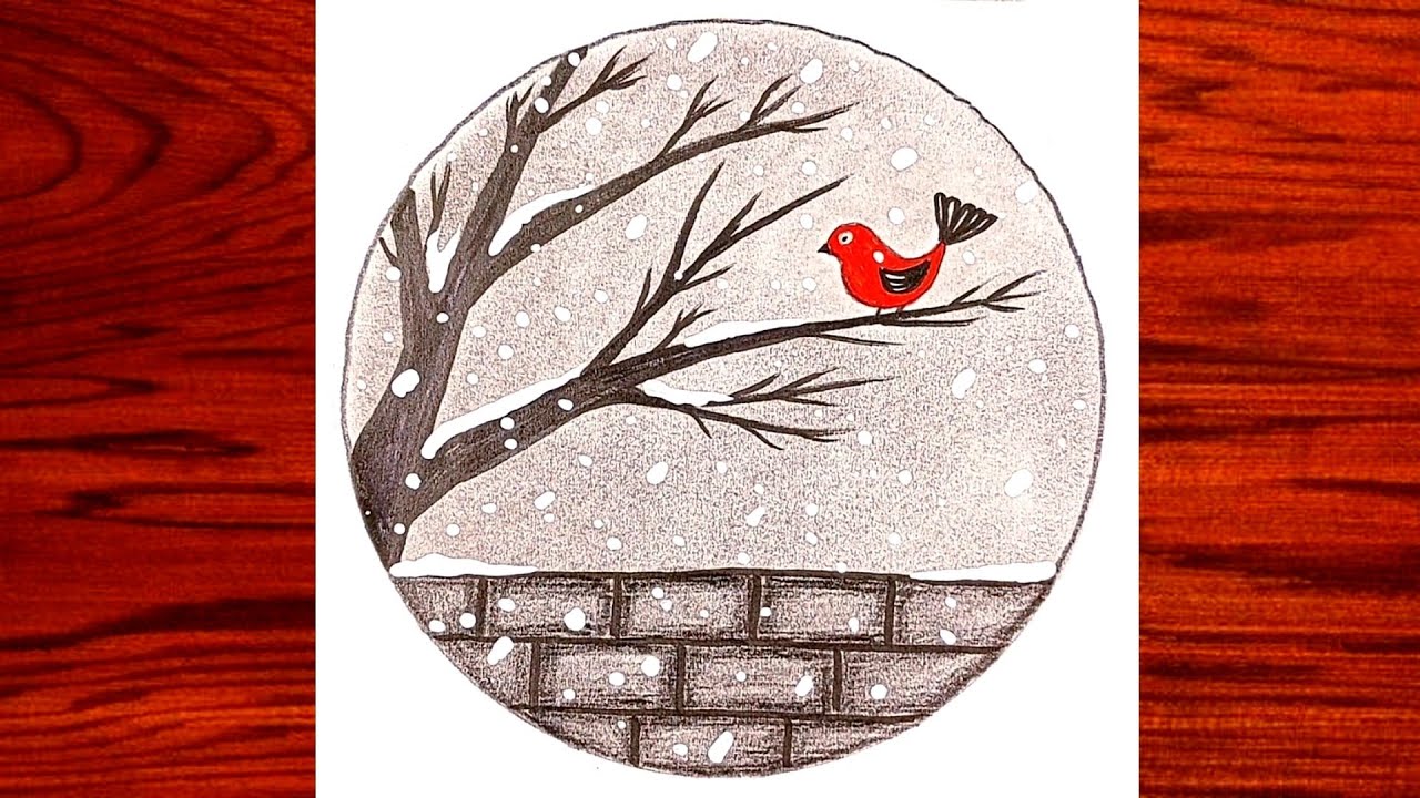Winter drawing/Qish manzarasini qanday chizish mumkin/كيفية رسم المناظر ...