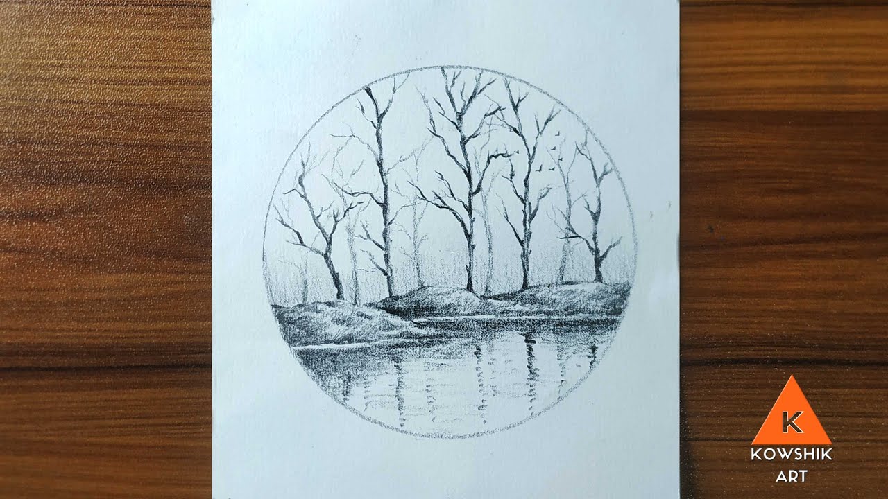 Easy nature sketch in circle II Circle nature sketch for beginners ...