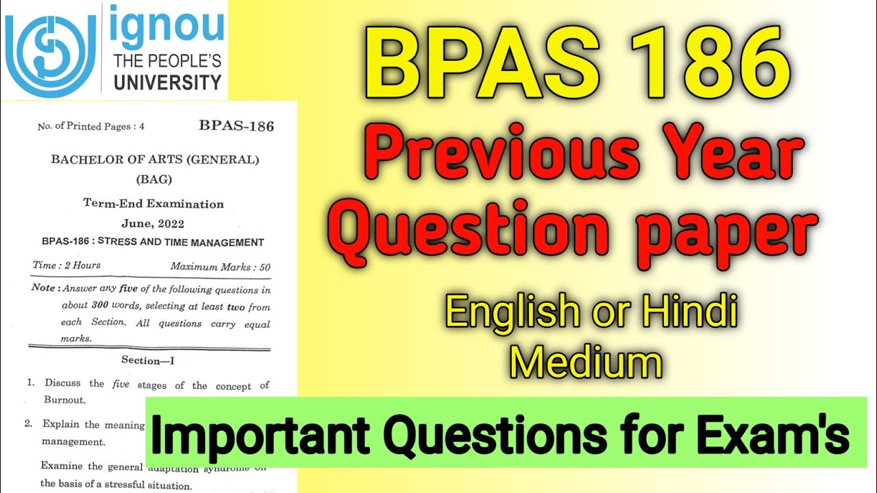 BPAS 186 Previous Year Question paper Hindi or English medium‼️#bpas186 ...