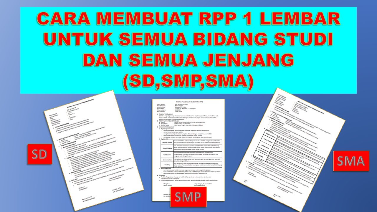 Cara Membuat RPP 1 Lembar untuk Semua Bidang Studi - YouTube