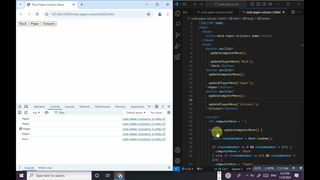 How to create Rock-Paper-Scissors game with function using html and ...
