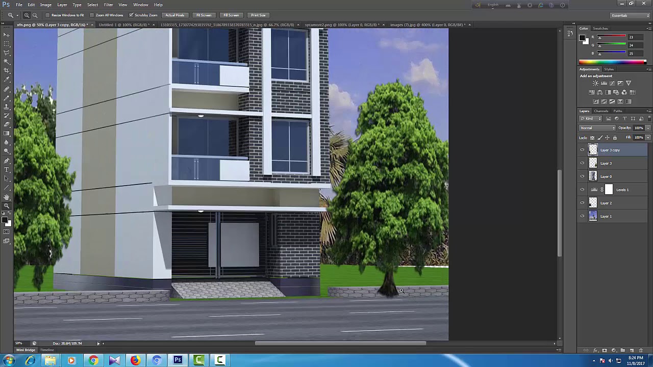 Photoshop Post Production For 3DS Max Exterior Design Part 5 - YouTube