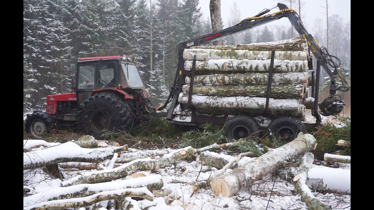 Belarus Mtz 1025 forestry tractor with homemade trailer logging in ...