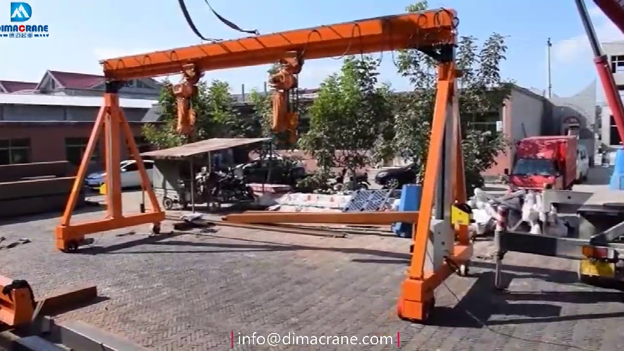 2 ton height adjustable portable gantry crane - YouTube