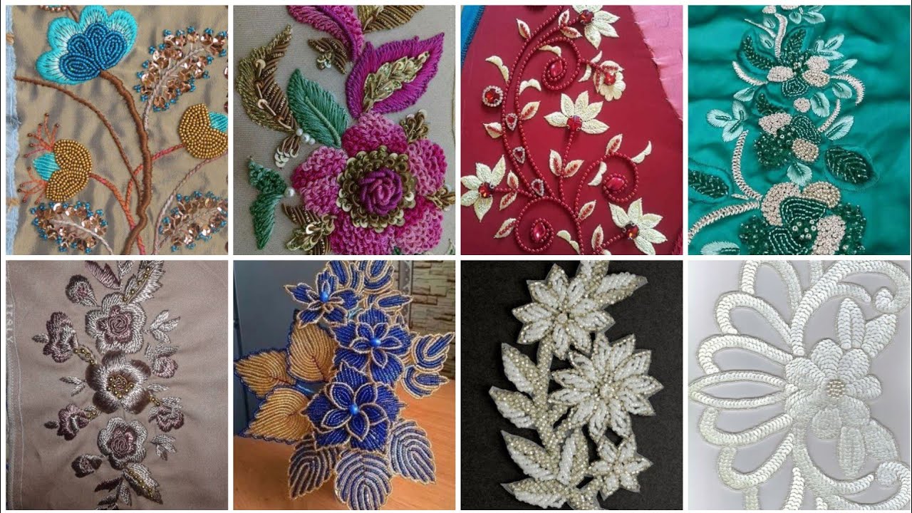 Latest beautiful resham cutdana moti hand embroidery bunch design,2021 ...