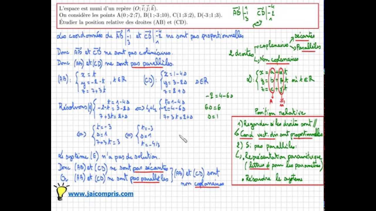 Position relative de 2 droites de l'espace - exercice terminale S ...