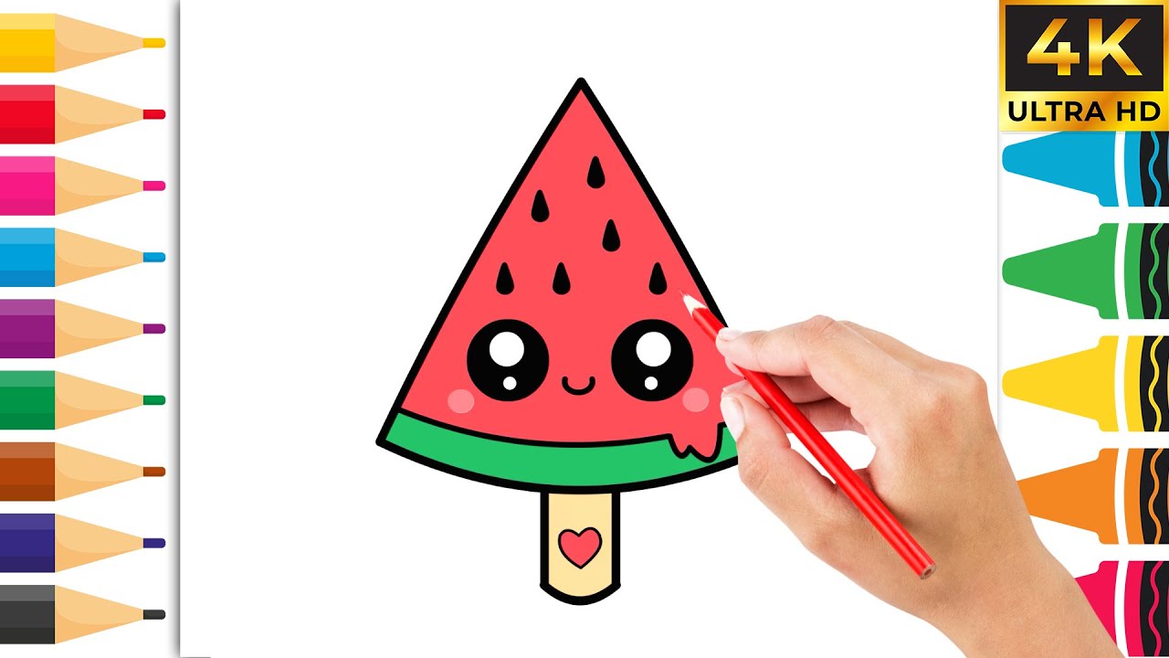 How to Draw Cute Watermelon Ice Cream 🍉🍦 | Easy Kawaii Ice Cream ...