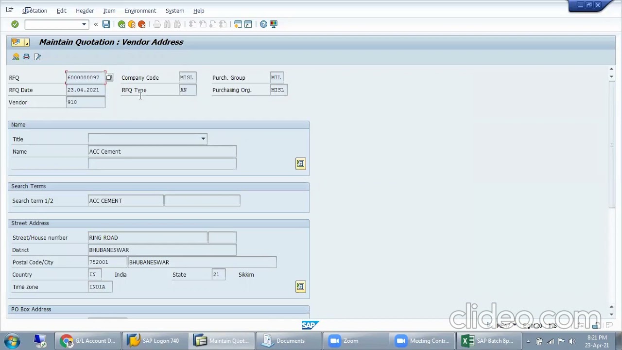 SAP MM Class RFQ (Request for Quotation) 23.04.2021 8pm - YouTube