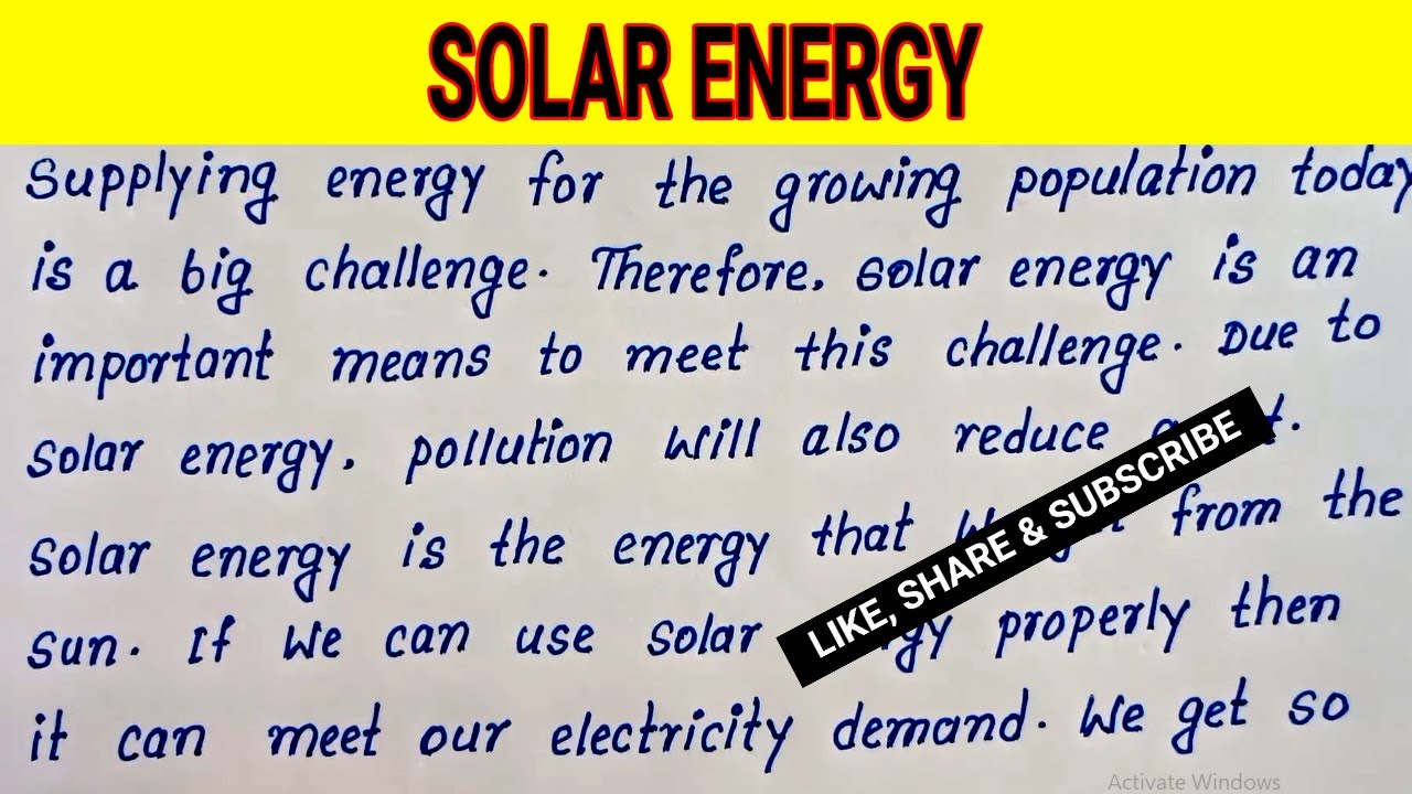 Solar Energy English Essay |Write English essay on Solar Energy |How to ...