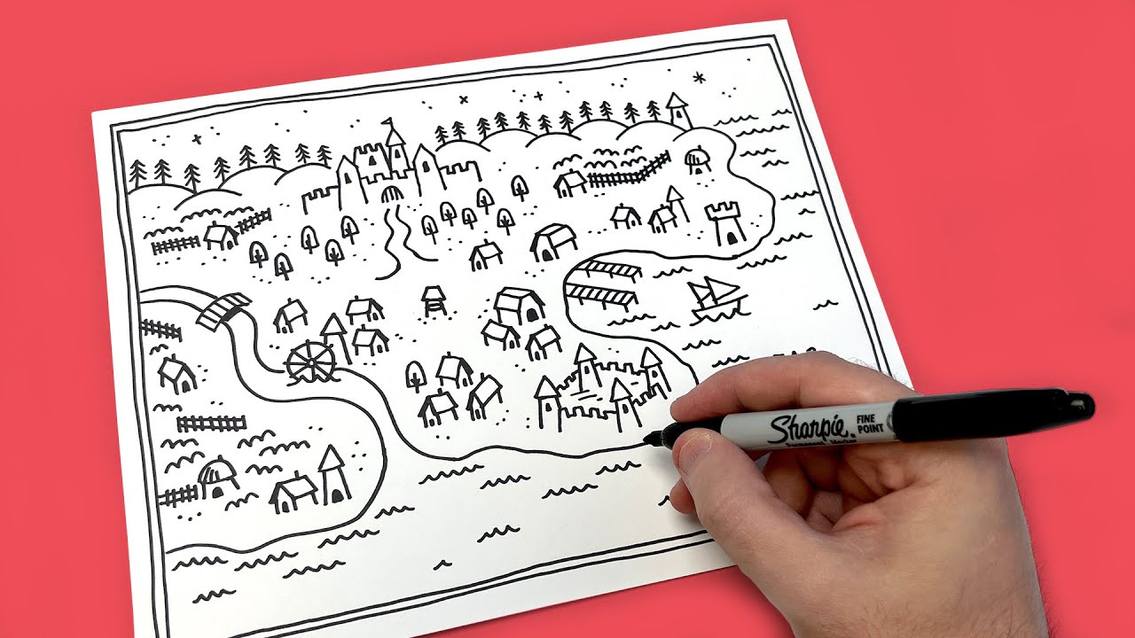 Drawing A Fantasy Town Map With A Sharpie! - YouTube