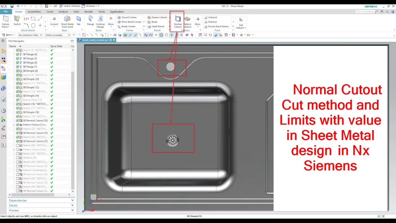 Siemens nx Normal Cutout in Sheet metal surface design with CAD tutorial - YouTube