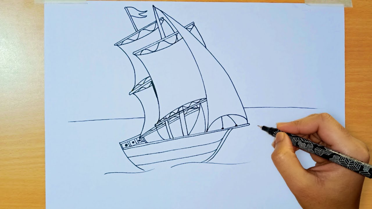 ship drawing || how to draw a ship step by step || sailing ship drawing ...