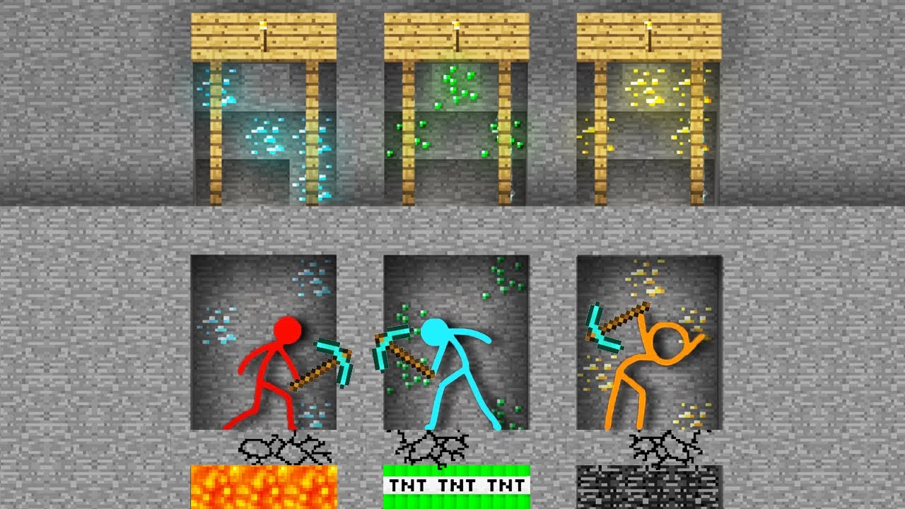 Minecraft VS Stickman 💜 STICKMAN CAVE SURVIVAL Animation vs Minecraft ...