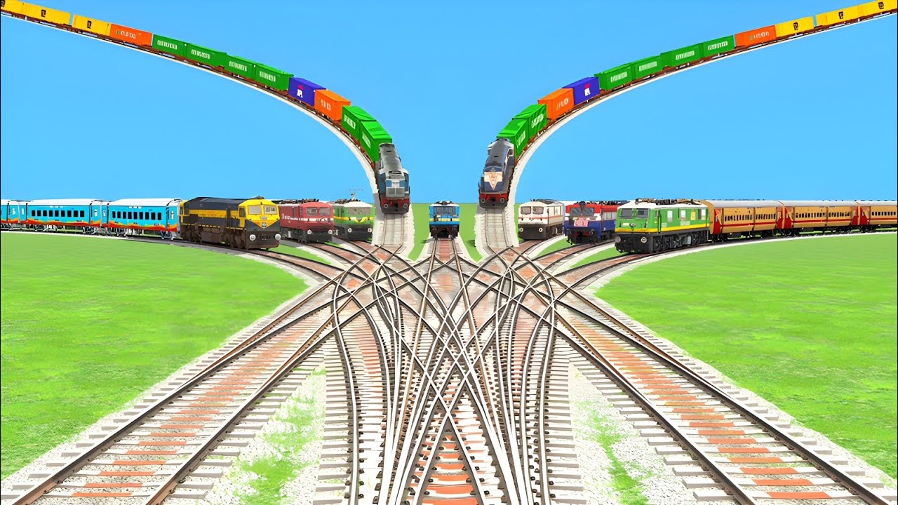 NINE TRAIN CROSSING CURVED BRANCHED FORKED💎TRACKS RAILROAD CROSSING ...