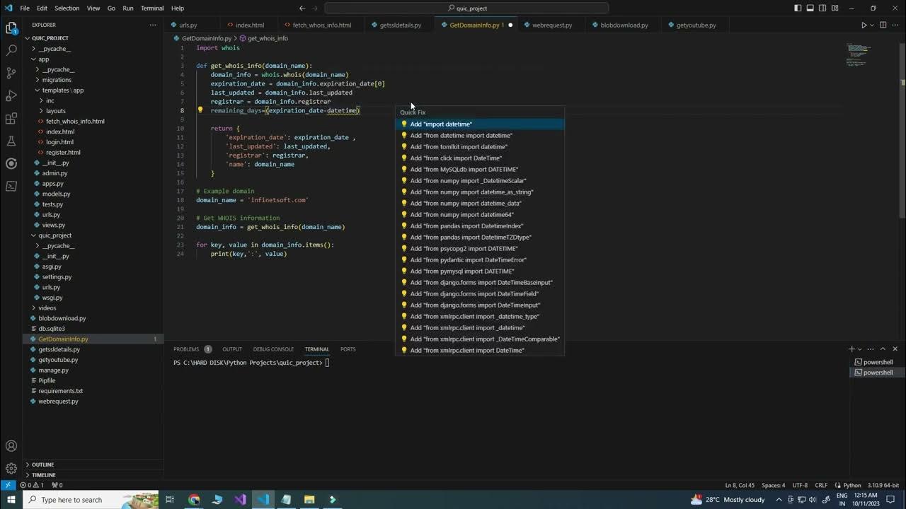 Calculate remaining days from whois Python module | Domain Expiration Check - YouTube