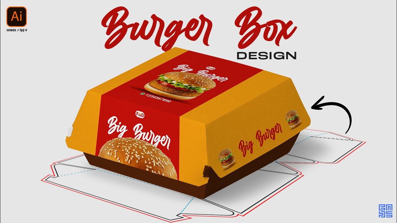 Burger Box Packaging Design - Adobe illustrator in HINDI / हिंदी में ...