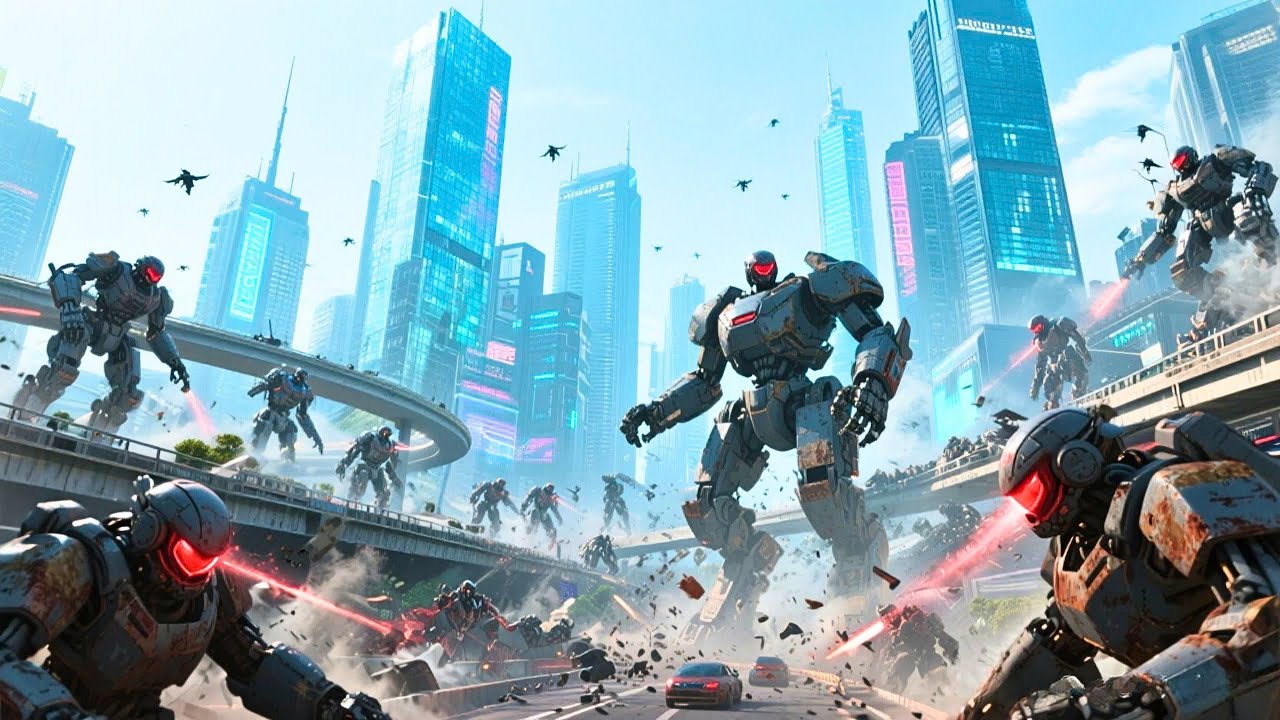 Giant Robots Attack Futuristic Neon City 2015 🚨 Sci-Fi Action Movie 3D ...