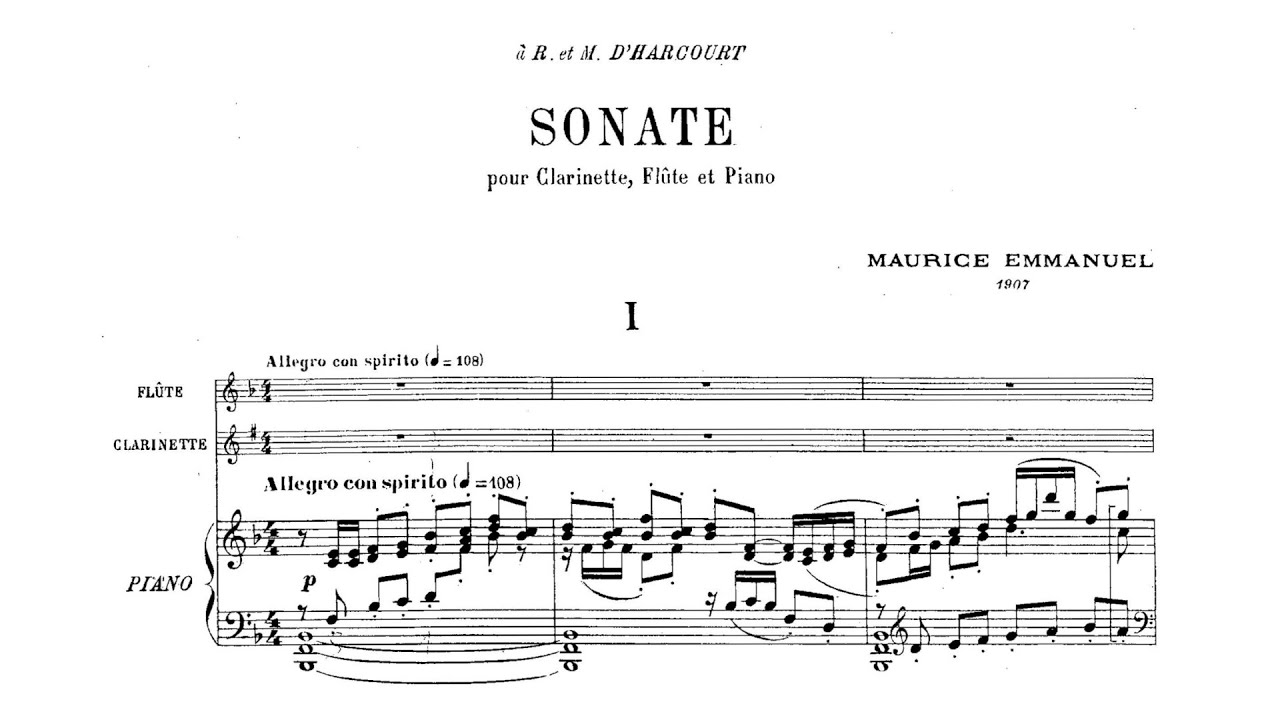 Maurice Emmanuel – Sonata for Clarinet, Flute and Piano - YouTube