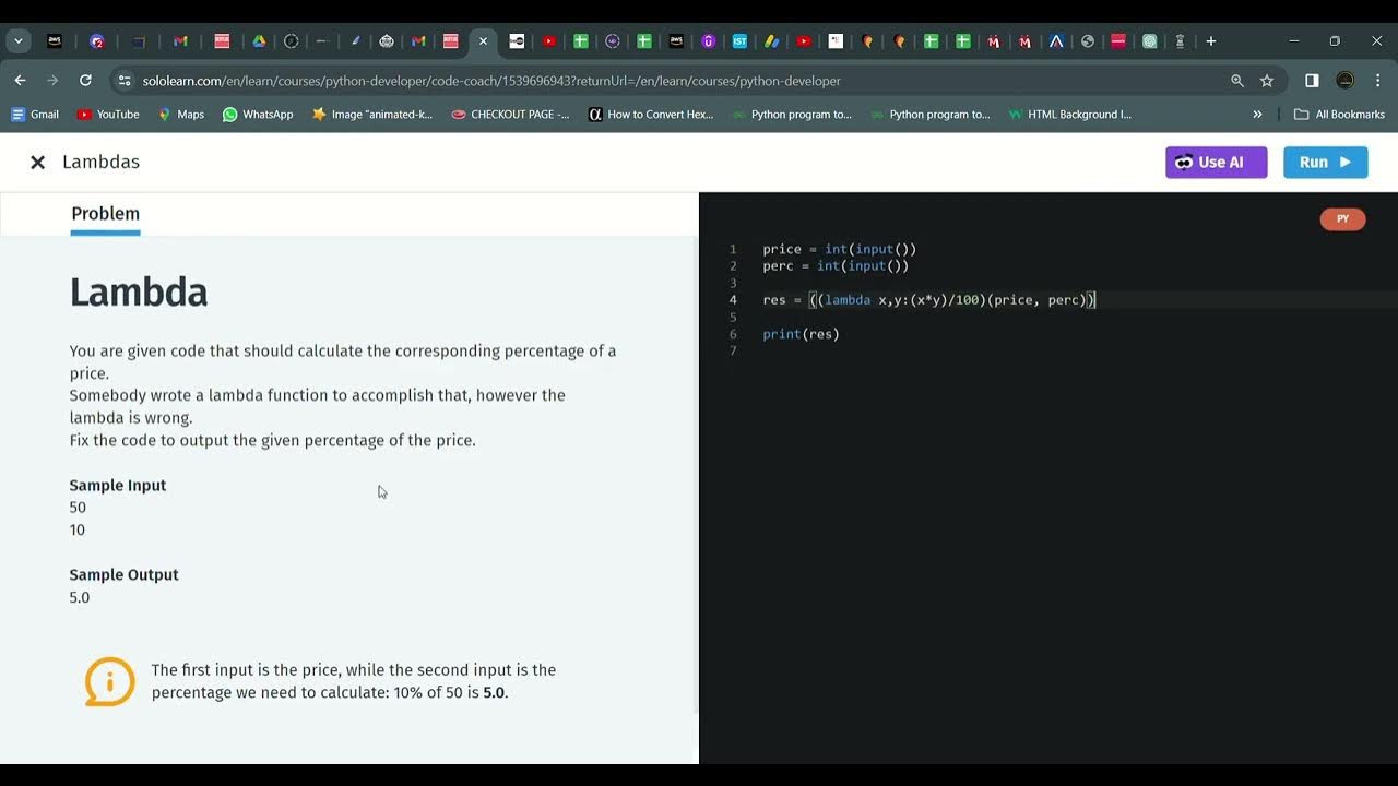85 Lambdas | Python Developer | Sololearn - YouTube