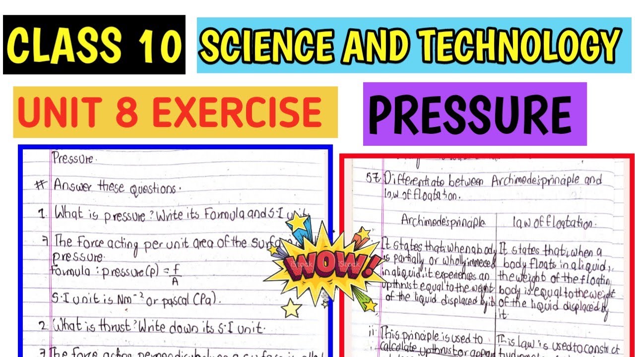 Class 10 science unit 8 pressure exercise with numericals in English ...