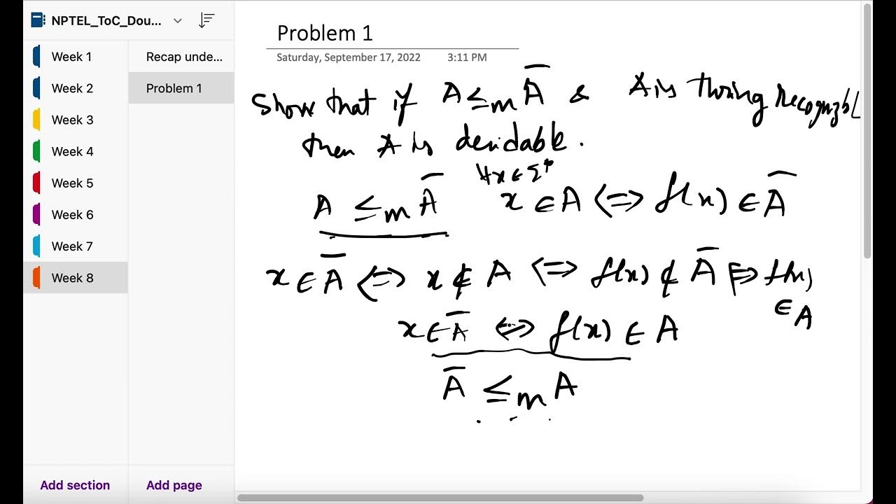 NPTEL CS63: Theory of Computation Jul-Sep 2022 Doubt Clearing Session - Week 8 - YouTube